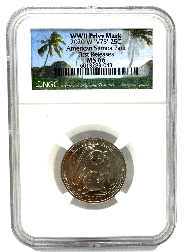 2020-W NCG MS66 WWII Privy Mark 'V75' American Samoa Park Quarter ...