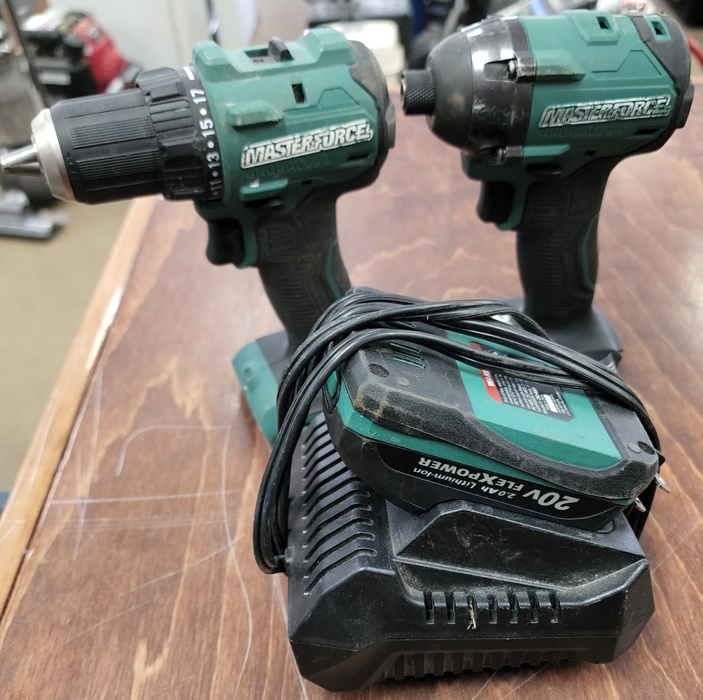 Masterforce 1/2" Drill, Impact Driver, 2AH 20V Battery, and Charger ...