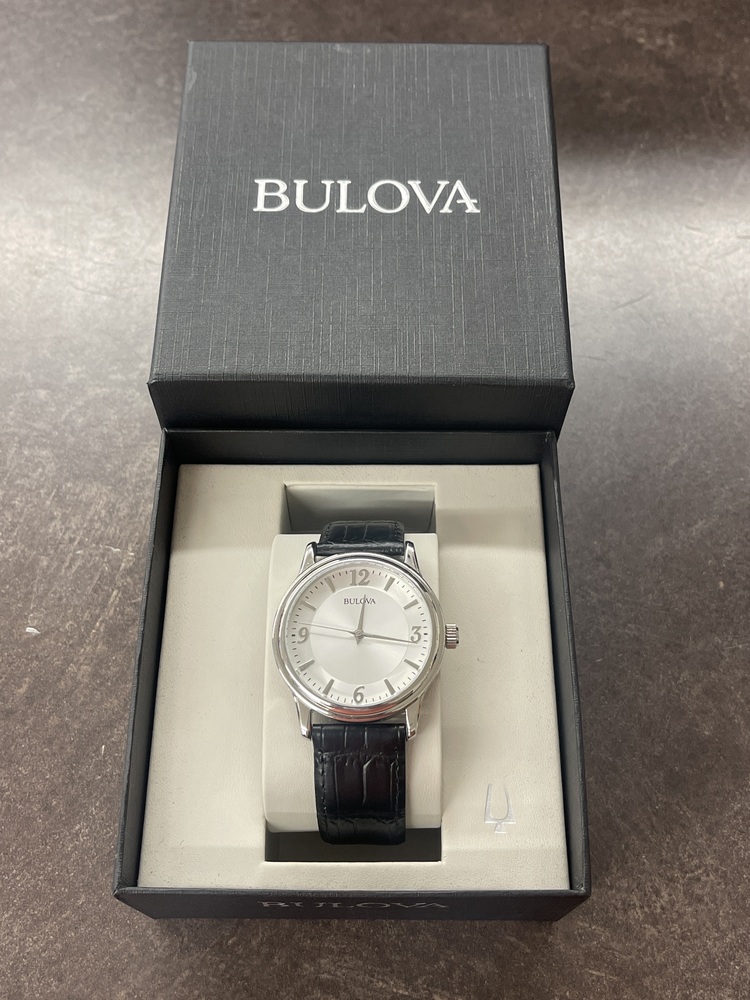 Bulova Stainless Steel 38mm Mens Quartz Watch Genuine Leather 96A28 ...