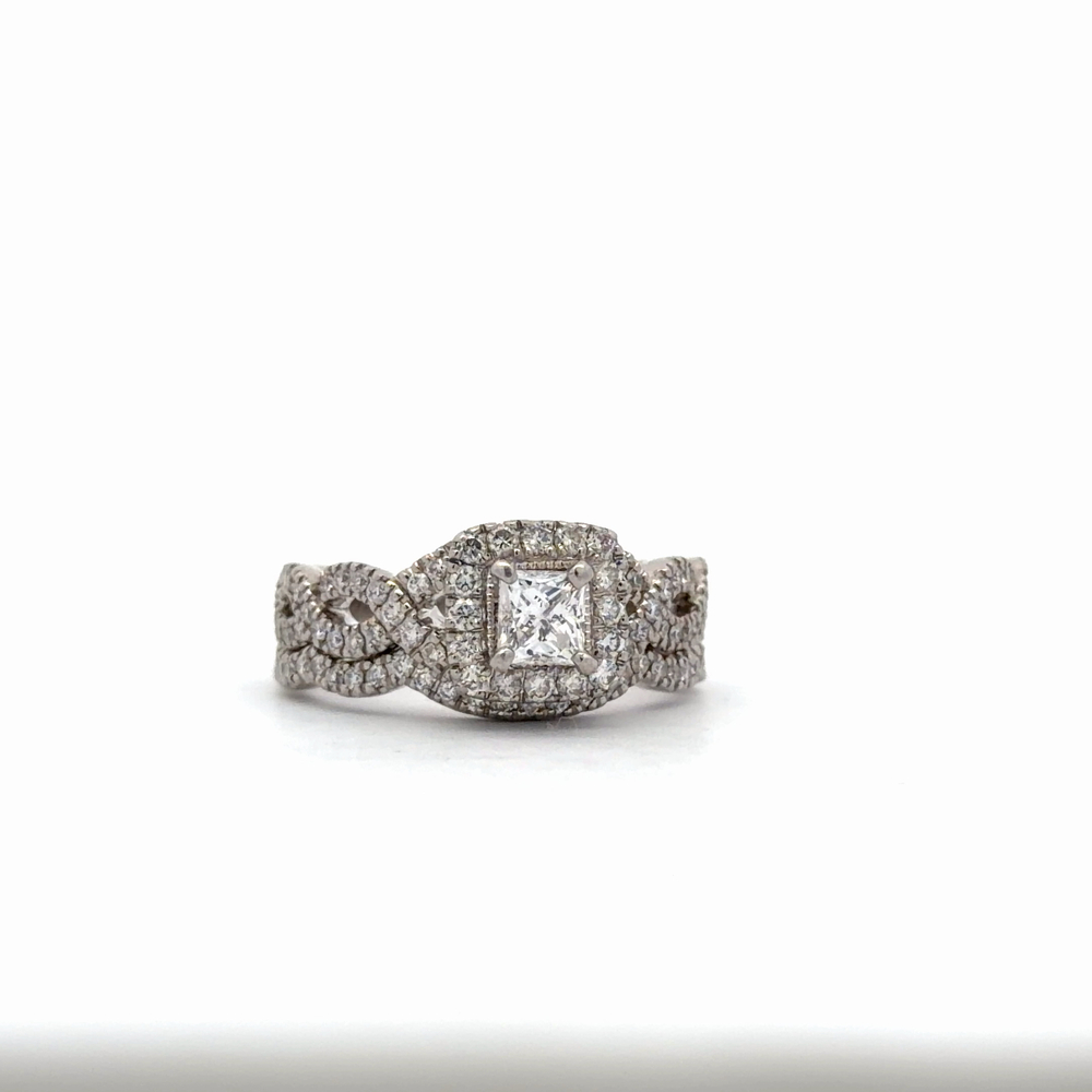 14k White Gold Neil Lane Princess Cut Diamond Halo Bridal Set Ring Size ...