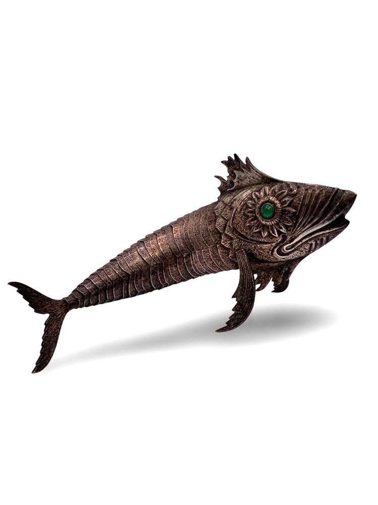 Articulated Silver-Plated Fish Figurine with Green Eyes | Pomona Pawn Shop